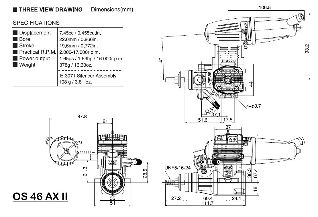 Moteur Nitro OS 46 AX II - 2T - 7.5cc + Pot d'échappement _ R-Models